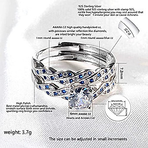 Ringcrown Adjustable size Wedding Ring Sets for Women 1ct CZ S925 Sterling Silver Engagement Ring