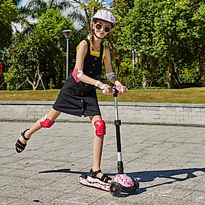 WeSkate Scooter for Kids, Foldable Scooter for Toddlers Girls & Boys with LED Lights Up Scooters Wheels, Adjustable Height Scooter for Children Age 3-12