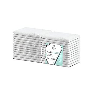 Onyx linens Wash Cloths for Bathroom 100% Cotton Towels Quick Dry Ultra-Soft Absorbent Towel Face Towels Gym Baby Bath Washcloths Pack of 24