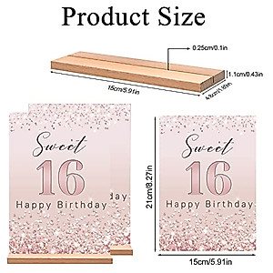 Vlipoeasn Sweet 16 Birthday Table Decoration for Girls, Rose Gold Glitter 16th Happy Birthday Poster, Sweet 16 Acrylic Table Sign with Wooden Stand, 16 Years Old Birthday Centerpieces