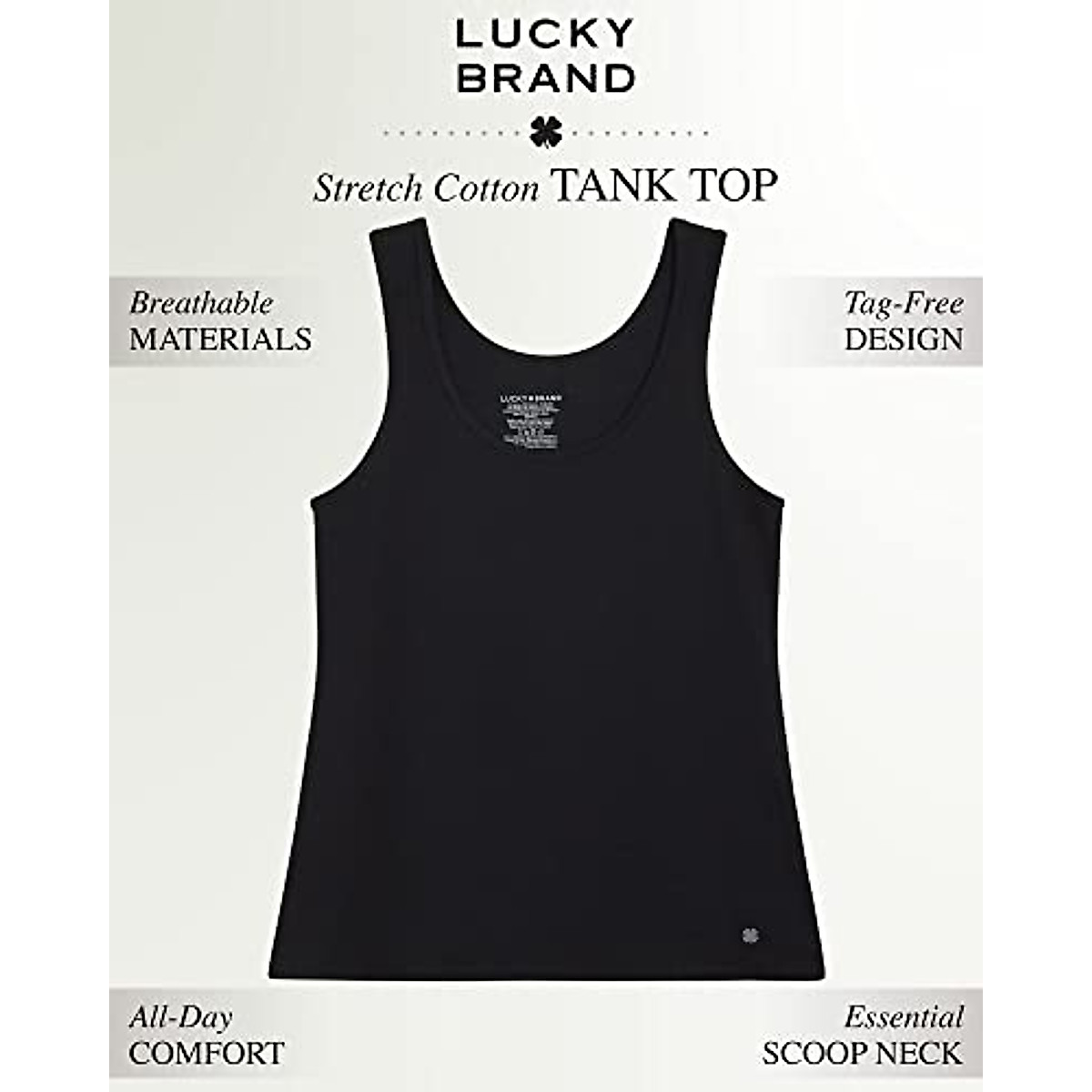 Lucky Brand Women's Tank Top - 4 Pack Stretch Cotton Scoop Neck Sleeveless T-Shirt (S-XL), Size Medium, Black/Grey/Black/White