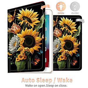 Sunflowers Butterfly Case Compatible with Amazon Fire HD 10 10.1-Inch Tablet (7th Generation and 9th Generation,2017 and 2019 Release), Smart Folding Stand Cover with Auto Wake/Sleep