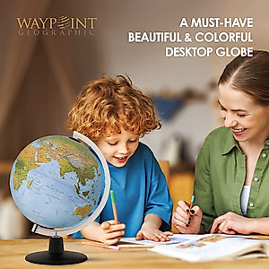 Waypoint Geographic Amazing Earth 2-in-1 Globe with Augmented Reality, 10” Illuminated World Globe, Smart Interactive Globe with Stand, Blue Ocean