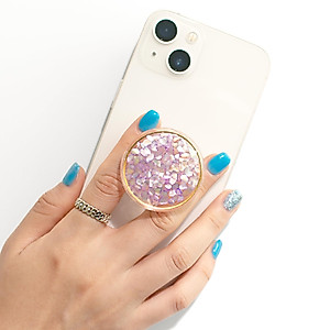 DALSTONE Authentic Natural Mother of Pearl Chips Collapsible Expandable Multi Functional Mobile Phone Grip Stand Holder for Smartphone Tablet Cell Phone Accessory (Violet)