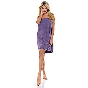 TowelSelections Women’s Shower Wrap Adjustable Cotton Terry Cloth Bathrobe Gym Cover Up Spa Robe X-Small Bougainvillea
