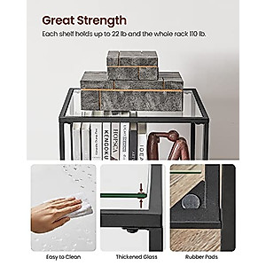 VASAGLE Bookcase, 5-Tier Bookshelf, Slim Shelving Unit for Bedroom, Bathroom, Home Office, Tempered Glass, Steel Frame, Black ULGT029B61