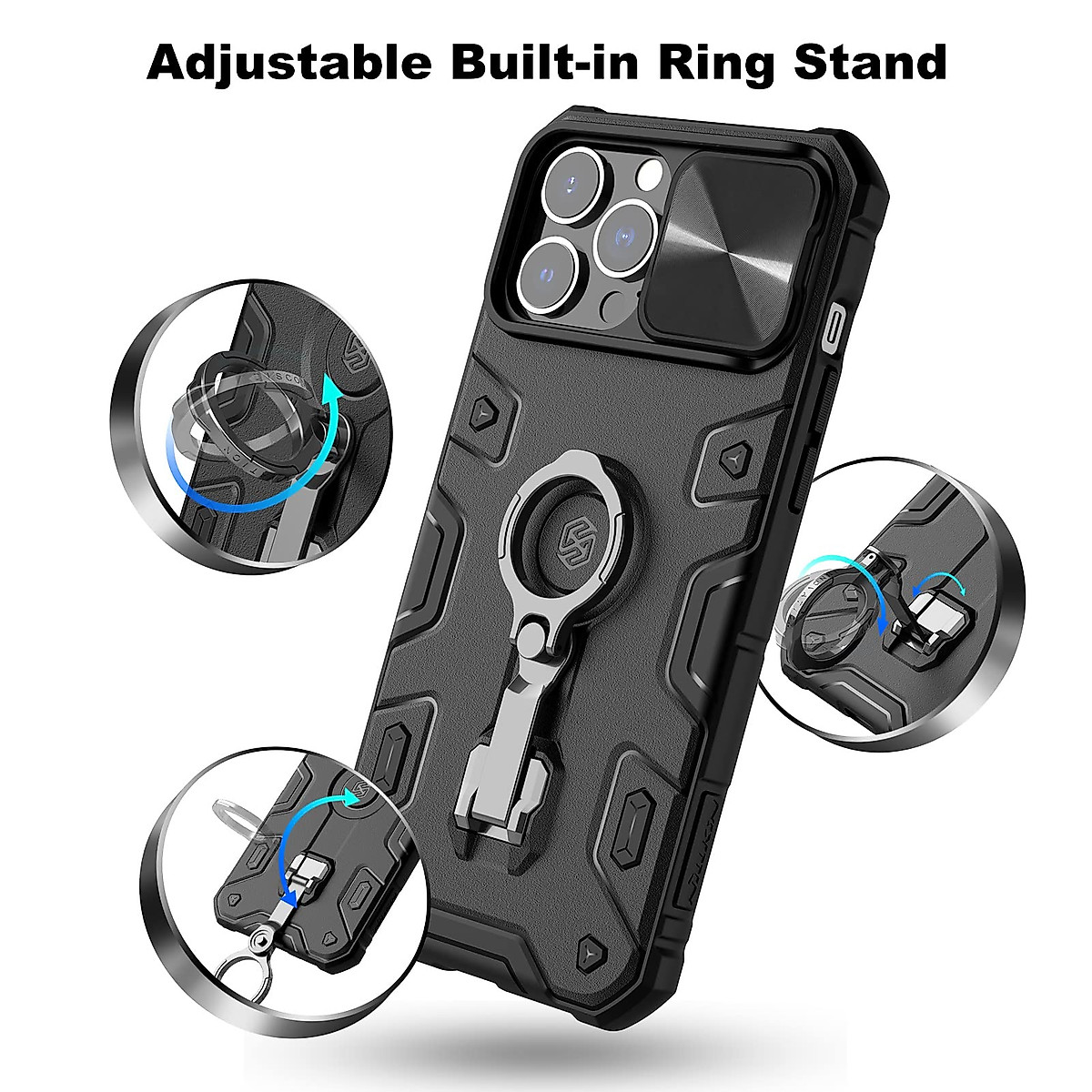 Nillkin Case for iPhone 13 Pro Max Case with Stand, Slide Camera Cover, Military Grade Shockproof Portective Case Compatible with MagSafe Wireless Charger&MagSafe Car Mount Holder, Black