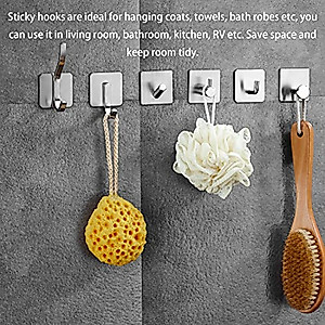 Towel Hooks 6 Pack Stainless Steel Self Adhesive Coat Robe Hooks, Modern No Drilling Waterproof Sticky Wall Hooks for Bathroom Kitchen Office Home, Waterproof Stick on Wall Adhesive Hangers,Wall Mount