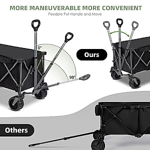 Famiry Collapsible Folding Wagon Cart Heavy Duty Foldable, Beach Wagon with Big All-Terrain Wheels for Sand, Outdoor Wagon Heavy Duty Folding for Camping Garden Sports, Black