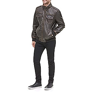 Levi's mens Vintage Deer Sherpa Lined Aviator Bomber Faux Leather Jacket, Dark Brown, Large US