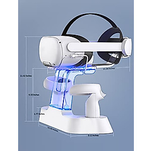 NexiGo Enhanced Charging Dock with LED Light [On/Off] for Oculus Quest 2, [Support Elite Strap with Battery], Headset Display Holder and Controller Mount, 2 Rechargeable Batteries, USB-C Charger