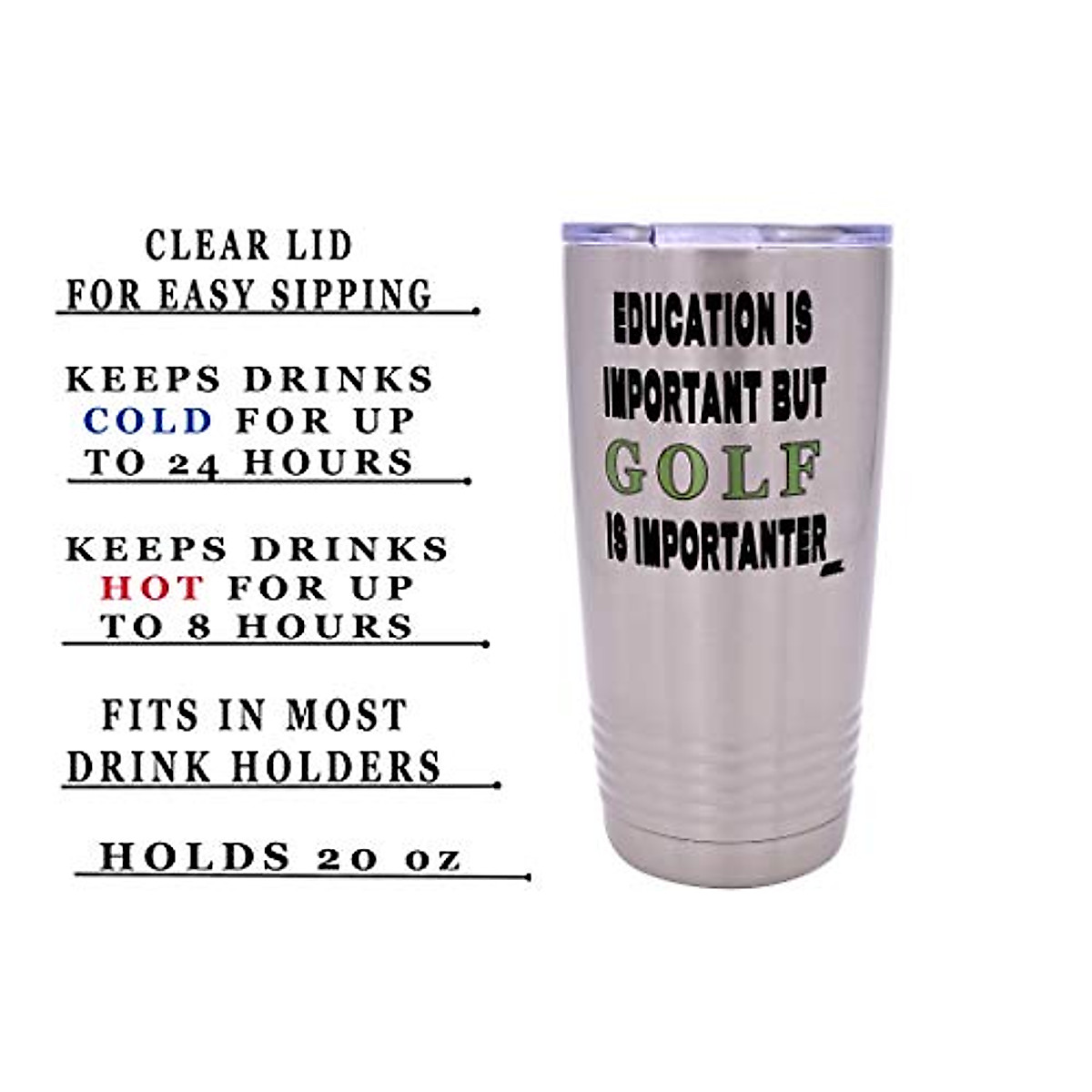 Rogue River Tactical Sarcastic Funny Golf 20 Oz. Travel Tumbler Mug Cup w/Lid Gift Education Important
