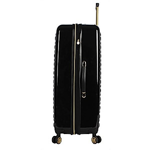 Betsey Johnson 30 Inch Checked Luggage Collection - Expandable Scratch Resistant (ABS + PC) Hardside Suitcase - Designer Lightweight Bag with 8-Rolling Spinner Wheels (Heart to Heart Black, 30in)
