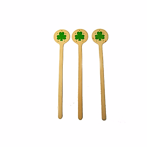 Perfect Stix Shamrock Cocktail 6-100 6" Wooden Cocktail Stirres with Shamrock Print (Pack of 100), 0.1" Height, 0.1" Width, 6" Length (Pack of 100)