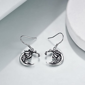 YFN Dragon Earrings Sterling Silver Wreathe Moon Dragon Drop Dangle Earrings Gift for Women