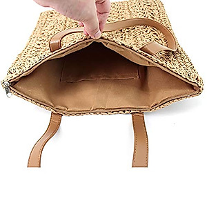 ZLM BAG US Women Straw Crochet Tote Bohemian Summer Beach Bag Large Handmade Shoulder Bag (Light Brown)