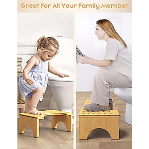Toilet Stool, Easoger Bamboo Poop Stool, 7" Foldable Potty Stool, Wood Bathroom Step Stool Squat with Anti Slip Layer, 330 lbs Capability