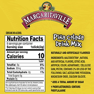 Margaritaville Singles To Go Water Drink Mix - Pina Colada Flavored, Non-Alcoholic Powder Sticks (12 Boxes with 6 Packets Each - 72 Total Servings), 0.65 Ounce (Pack of 12)