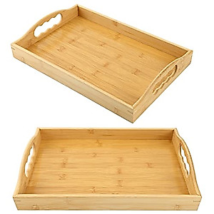 Moretoes 2pcs Serving Tray with Handles, Bamboo Tray for Eating Portable Tray Set for Bed Breakfast Dinner Home