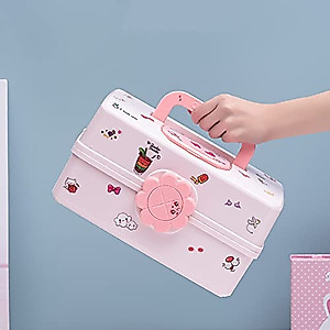 Hair Accessories Organizer for Girls Headbands, Hair Clips, Hair Ties Baby Girl Hair Supplies, Lockable Three-layer Folding Hair Craft Organizers and Storage Plastic Jewelry Box, 11.4x6.3x6.3in