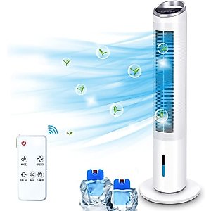 Air Choice Evaporative Cooler, 40" Portable Tower Fan with 70° Oscillating for Big Space, 3 Speeds & Modes, 8H Timer, 2 Ice Packs, Removable Water Tank, Portable Swamp Cooler with LCD Panel & Remote
