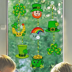 Winlyn 24 Sets St. Patrick's Day Suncatchers Ornaments DIY Window Paint Art Suncatchers St. Pat's Craft Kits Lucky Shamrock Four-Leaf Clover Rainbow Sun Catchers for Kids Party Classroom Activities