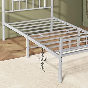HOMBCK Twin Bed Frame with Headboard & Footboard, Twin Platform Bed Frame with 14 Inch Under-Bed Storage, Heavy Duty Slat Support, No Box Spring Needed, Easy Assembly/White