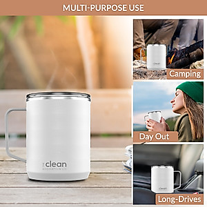 The Clean Hydration Company Insulated Coffee tumbler | Travel coffee mug | Ceramic Lined Tumbler | Iced Coffee Tumbler Cup with Lid | Double Wall Vacuum (White, Mug 12oz)