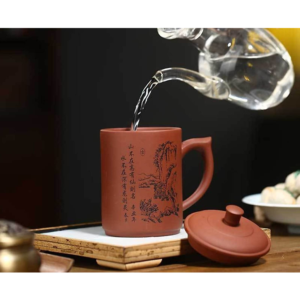 XIYUAN Yixing Zisha Tea Cup, Fine Handmade Purple Clay Tea Cup with Lid, Chinese Ceramic Tea Cup Coffee Cup 19oz Use for: Home Party, Office, Reception Room