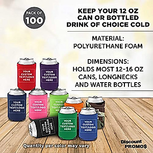 Custom Assorted Collapsible Can Coolers Set of 100, Personalized Bulk Pack - Keeps Your Drink Cold, Great for Beer, Soda and Other Beverages - Assorted