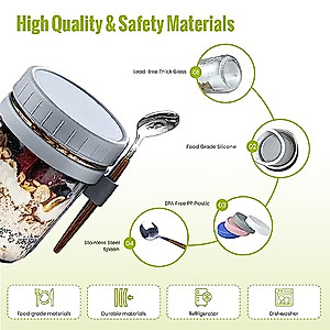 SNGKMSYG Overnight Oats Containers with Lids 2 Pack Mason Jars for Overnight Oats 12 oz Large Sealed Glass Meal Prep Container for Overnight Oats, Cereal, Yogurt, Milk, Salad with Measurement Marks