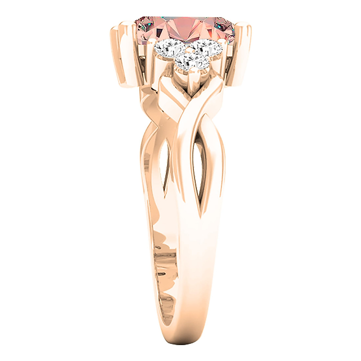 Dazzlingrock Collection 8x6mm Emerald Cut Morganite & Round White Diamond Twisted Engagement Ring for Women in 10K Solid Rose Gold, Size 7