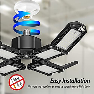 Flohans Garage Light, 150W Deformable Garage LED Light with 8 Adjustable Panels, 15000LM 6500K E26/27 Super Bright Garage Light Bulb, Garage Ceiling Lights for Workshop Attic Barn…