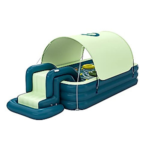 Extra Large Rectangular Paddling Pool for Kids 9.8ft Inflatable Deep Pool with Awnings and Slides, Family Rectangle Swimming Pool for Backyard, Garden, Indoor (Color : Green, Size : 300x175x60cm)