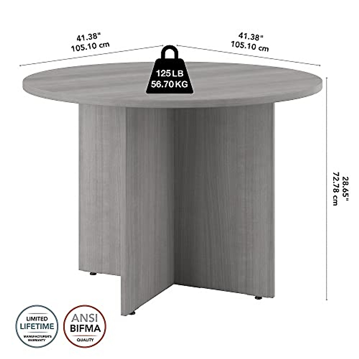 Bush Business Furniture 42W Round Conference Table with Wood Base in Platinum Gray