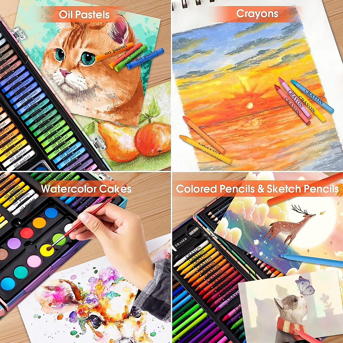 Art Supplies, POPYOLA 180-Piece Deluxe Art Set, Drawing Painting Coloring Kit with Clipboard, Pastels, Crayons, Pencils, Watercolors, Drawing Papers, Arts and Crafts Gift Case for Kids Girls Boys