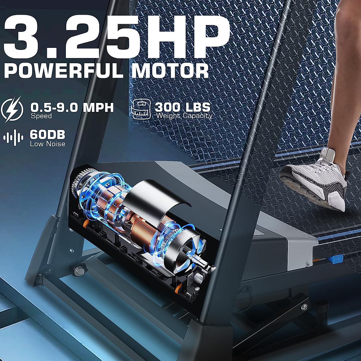 FUNMILY Treadmill with Auto Incline,3.25HP Folding Treadmills for Home 300 lbs Weight Capacity,Smart App Control Running Machine,Shock Absorption System,Bluetooth Audio Speaker,LED Display,Dark Black