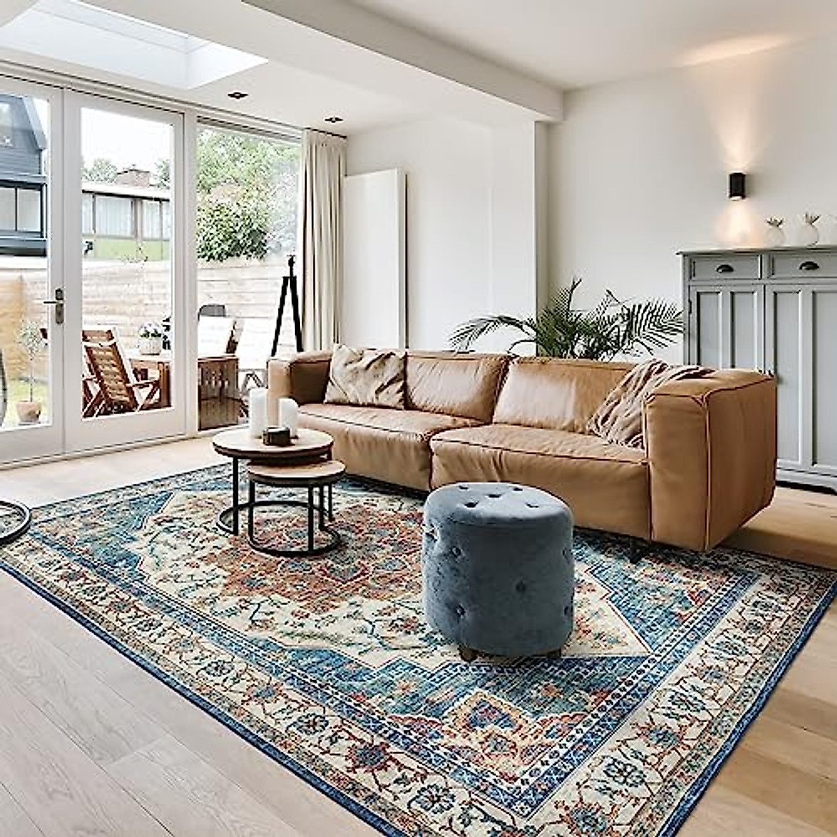 Gertmenian Indoor Printed Tufted Area Rug 5x7 Standard, No Slip Home Décor Rug for Entryway, Bedroom, Living Room, Center Medallion, Soha Blue, 25047