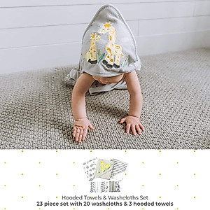 Spasilk Bath Hooded Towels & Washcloths Set for Babies, 23-Piece Gift Set, Grey, (Gift GBA23 0501)