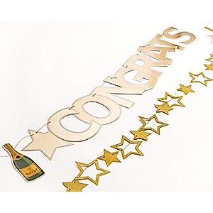 PapaKit Congrats Celebration Bunting Banner and Glitter Stars Garland Decoration Party Supply | Graduation Retirement Engagements Promotion