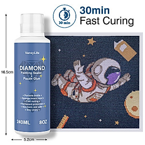 VansyLife 240ML Diamond Painting Sealer with Sponge Head, 5D Diamond Painting Glue and Jigsaw Puzzle Glue for Permanent Hold & Shine Effect (8 OZ)