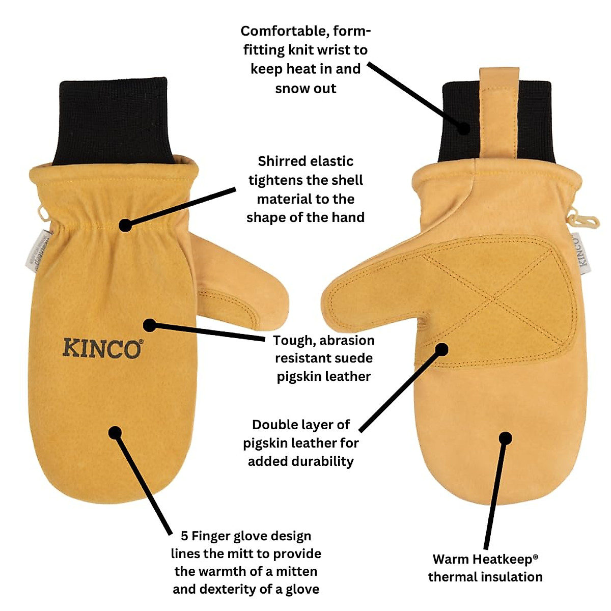 Kinco, KIN-901T-S, Premium Leather Work and Ski Mitt with Nikwax Waterproof Wax