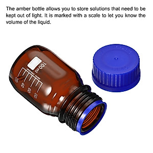 PATIKIL 100mL Reagent Media Bottle, 1Pcs Round Graduated Glass Storage Bottle Blue Screw Cap for Chemistry Lab Universities Home, Amber