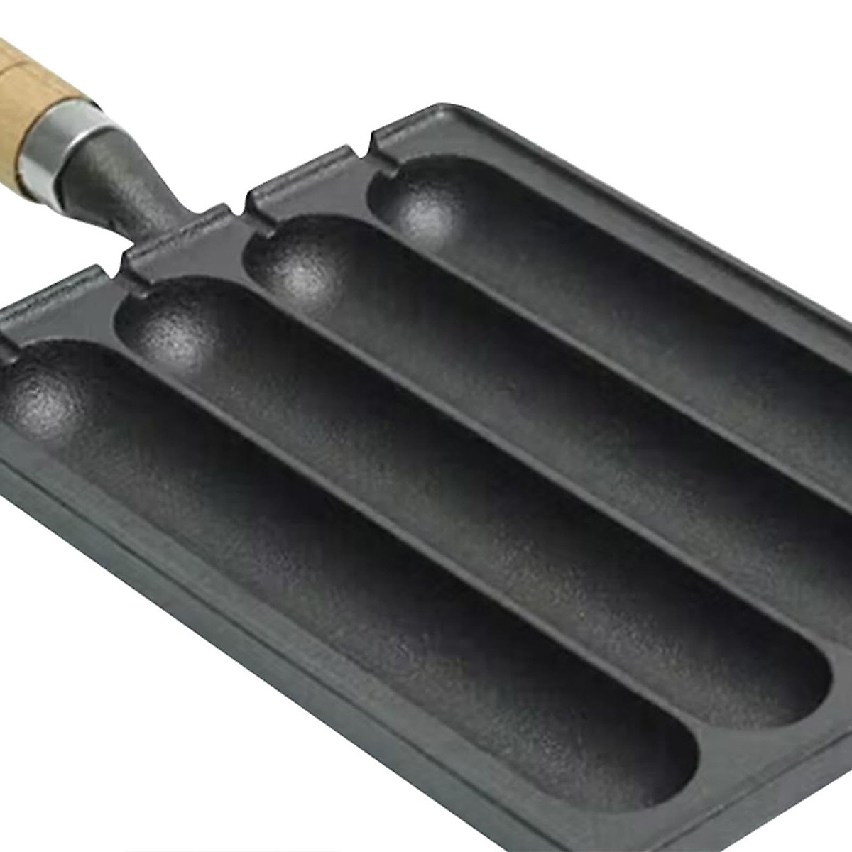 Gralara Sausage Grilling Pan Corn Dog Grill Pan Non Coating Cast Iron 4 Grid Hot Dog Presser Maker Hot Dog Grill Pan for All Stovetop Breakfast, Rectangle