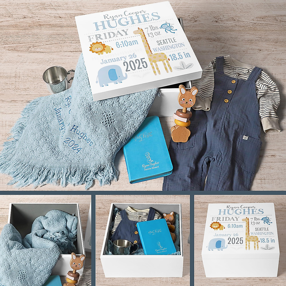 Let's Make Memories Personalized Baby's First Keepsake Box - Memento Storage - Memories Box - Nursery Décor - For Girls - 6" Hx12 Square