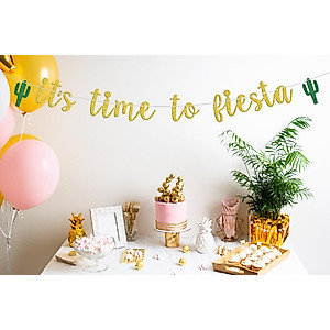It's Time to Fiesta Banner, Wedding Engagement Birthday Bachelorette Party Decorations, Mexican Fiesta Theme Cactus Bridal Shower Party Decors, Cinco De Mayo Party Supplies Gold&Green Glitter