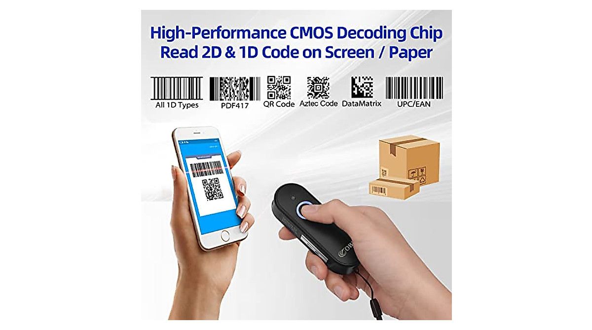 Mini 2D Wireless Barcode Scanner - Portable 1D/2D QR Code Scanner