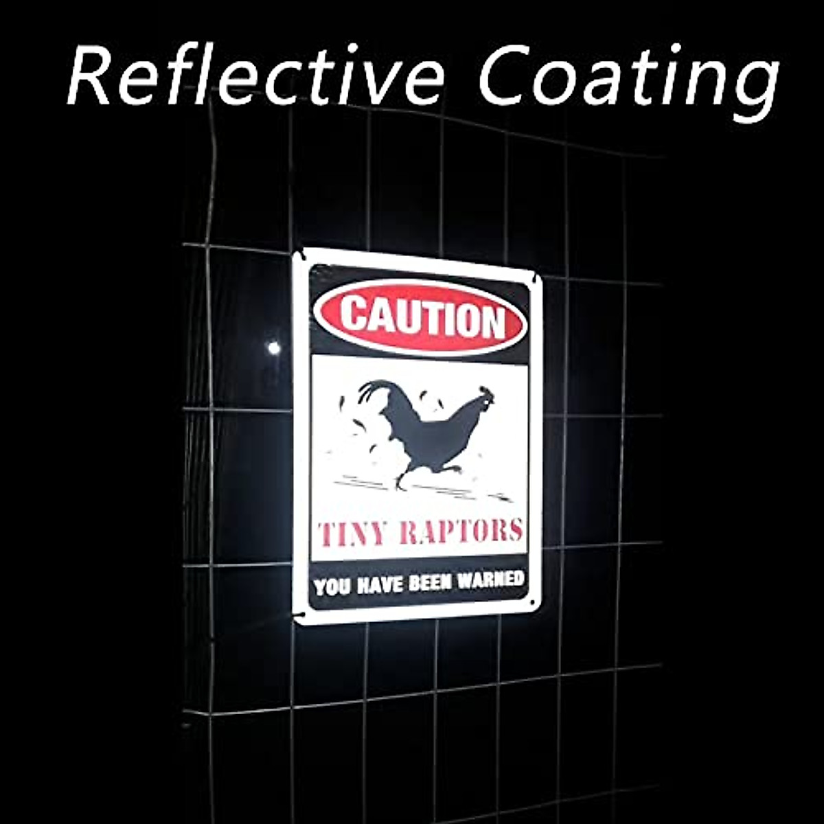 GLOBLELAND 2Pack Caution Tiny Raptors Sign Aluminum Chicken Coop Signs for Farm Kitchen Rooster Hen House Decor Beware of Chicken Signs for Chicken Lady Lovers, 7x10inches Waterproof