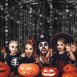 6 pcs Black Fringe Curtains Party Decorations with Garlands Streamers Photobooth Props Party Backdrop Background for Wedding Halloween Birthday Bridal Shower Bachelor Party Supplies 