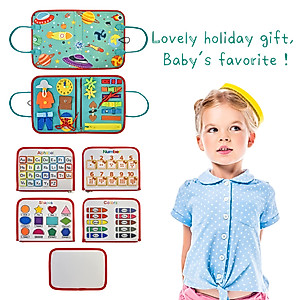 Busy Board Montessori Toy for 1-4 Year-Old Toddlers Sensory Activity- Airplane Travel Essentials Kids Ages 1-3 Road Trip Games Quiet Book Birthday Gifts Learning Toy 18 Months Baby Educational
